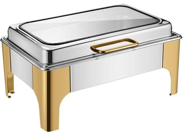 Commercial Kitchen Appliances 9.0L Rectangular Half Golden Chafing Dish ...